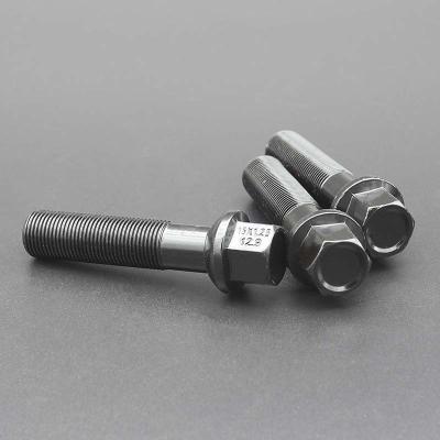 China 55mm R14 Ball Seat Extended Wheel Bolt M15x1.25 Grade 12.9 Black Coating for Mercedes for sale