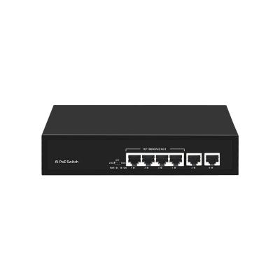 China Transmit Rate 10/100/1000Mbps Photon PTD1006-4P-2F AI POE Switch 6-Port Network Switch with 4*100M PoE Ethernet 2FE Uplink for sale