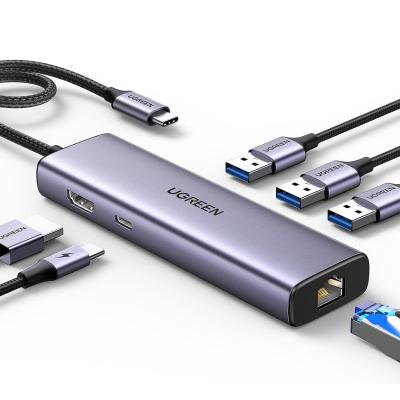 China Revodok 6 in 1 USB C Hub Gigabit Ethernet Adapter with 4K-HDMI, 100W PD Charging, USB A Data Ports for sale