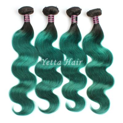 China Two Tone Green Ombre 100% Virgin Human Hair Extensions 14-24 Inch Silky Straight for sale