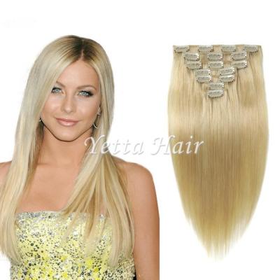China Brazilian Straight Clip In Pre Bonded Hair Extensions 7A Remy Human Hair 613 Blonde 16-24 Inch for sale