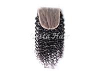 China 7A Brazilian Virgin Human Hair 4x4 Kinky Curly Lace Top Closure Bleached Knots 8-24 Inch for sale