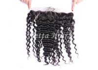 China Virgin Deep Wave Lace Frontal Closure 13x4 Inch 100% Human Hair Ear to Ear Bleached Knots for sale