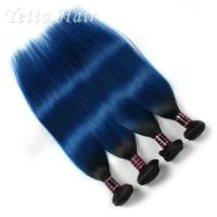 China 8A Virgin Hair Ombre Blue Straight Human Hair Extensions 12-24 Inch 100g for sale