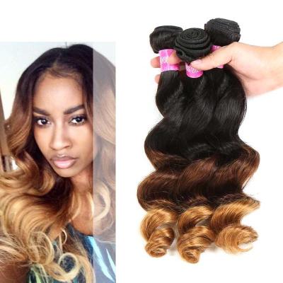China 7A Grade Peruvian Loose Wave Ombre Human Hair Extensions 100g 12-30 Inch 3 Tone Hair Weave for sale