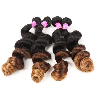 China Blonde 1b/4/27 3 Tone Ombre Remy Human Hair Extensions Brazilian Loose Wave 12-30 Inch for sale