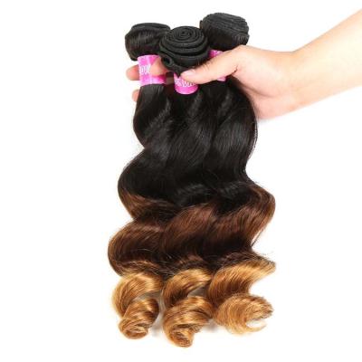 China Peruvian Virgin Human Hair Loose Wave 3 Tone Ombre Weave 1B 4 27 Blonde 100g 12-30 Inch for sale
