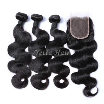 China Malaysian Body Wave Human Hair Bundles 4x4 Closure Unprocessed Virgin Hair 10-30 Inch for sale