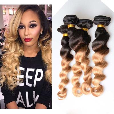 China Brazilian Ombre Remy Human Hair Extensions Loose Wave 10-26 Inch 1B/27 Blonde for sale