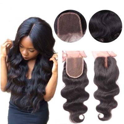 China 4x4 Body Wave Virgin Human Hair Lace Closure Middle Part with Baby Hair Natural Color 130 Density for sale