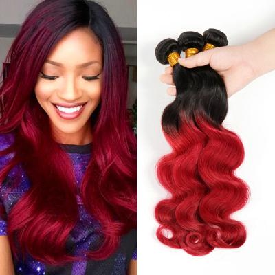 China Brazilian Virgin Hair Body Wave Ombre 1B Burgundy Red Two Tone 12-30 Inch Human Hair Extensions for sale