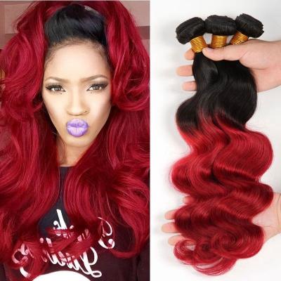 China 3 Bundles 100% Virgin Remy Human Hair Extensions Ombre Body Wave 1B Red 18 Inch for sale