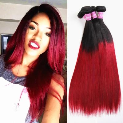 China 7A Brazilian Virgin Hair Ombre Clip In Hair Extensions 1B Red 10-30 Inch No Tangle for sale