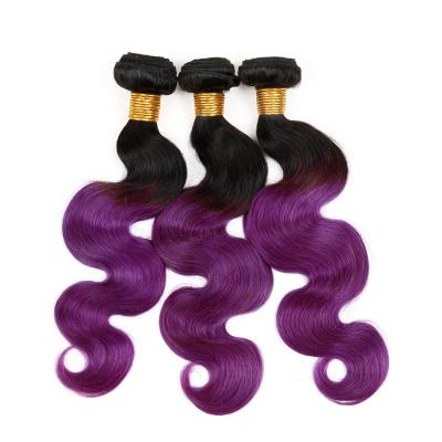 China 100% Virgin Human Hair Body Wave Ombre 1B/Purple Weave 12-28 Inch Double Weft for sale
