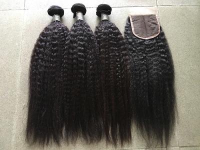 China Grade 8A Peruvian Curly Hair Extensions Kinky Straight With 4x4 Closure for sale