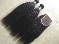 China Grade 8A Peruvian Curly Hair Extensions Kinky Straight With 4x4 Closure for sale