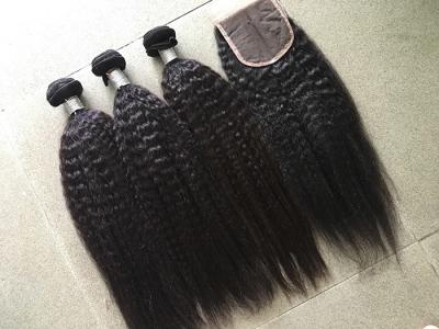 China Pure Peruvian Virgin Hair Kinky Straight Weave 10-30 Inch 100g Natural Black No Chemical for sale