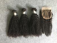 China Peruvian Virgin Kinky Curly Hair Weave 100g Natural Black 10-30 inch Soft Smooth with Closure for sale