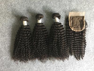 China Peruvian Virgin Kinky Curly Hair Weave 100g Natural Black 10-30 inch Soft Smooth with Closure for sale