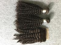 China Peruvian Virgin Kinky Curly Hair Weave 100g Natural Black 10-30 inch Soft Smooth with Closure for sale