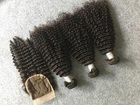 China Peruvian 8A Virgin Hair Kinky Curly Hair Bundles 10-30 inch 4x4 Closure for sale
