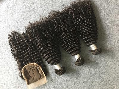 China Peruvian 8A Virgin Hair Kinky Curly Hair Bundles 10-30 inch 4x4 Closure for sale