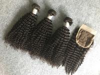 China Full and Thick Peruvian Human Hair Weave Unprocessed with Kinky Curly Closure for sale