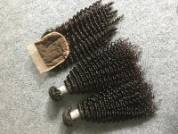China Full and Thick Peruvian Human Hair Weave Unprocessed with Kinky Curly Closure for sale