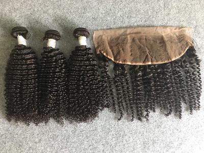 China Peruvian Kinky Curly Virgin Human Hair Weave 13x4 Lace Frontal 10-30 Inch 100g for sale