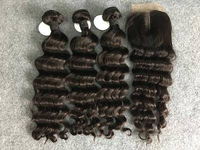 China Virgin Loose Deep Wave 100% Brazilian Hair With Closure 10-30 inch Natural Color for sale