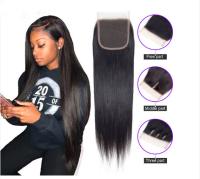 China Brazilian Straight Virgin Human Hair Extensions Closure 8-20 Inch 1B Natural Color 9A Grade for sale