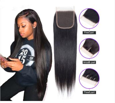 China Brazilian Straight Virgin Human Hair Extensions Closure 8-20 Inch 1B Natural Color 9A Grade for sale