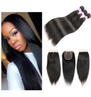 China 100% Virgin Brazilian Straight Human Hair Bundles with 4x4 Closure 10A Grade 8-40 Inch for sale