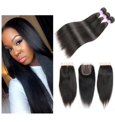 China 100% Virgin Brazilian Straight Human Hair Bundles with 4x4 Closure 10A Grade 8-40 Inch for sale