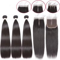 China 100% Virgin Brazilian Straight Human Hair Bundles with 4x4 Closure 10A Grade 8-40 Inch for sale