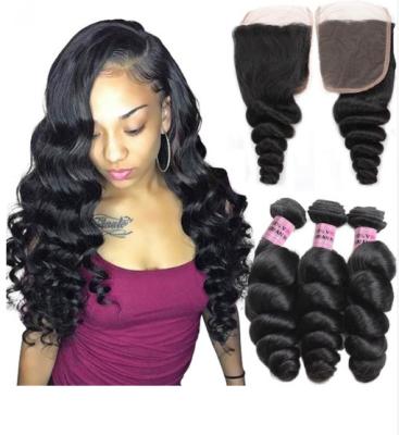 China Double Weft Peruvian Loose Wave Hair Extensions 1B Natural Color 10A Grade 18 Inch Silky Soft for sale