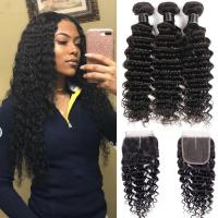 China Black Color 100% Brazilian Virgin Hair Deep Wave Bundles 8-40 Inch with Lace Closure for sale
