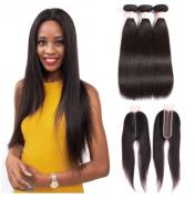 China 10A Grade 100% Brazilian Virgin Hair Straight 3 Bundles with Swiss Lace Closure 8-40 Inches for sale
