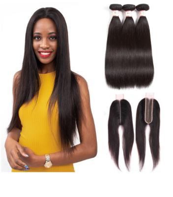 China 10A Grade 100% Brazilian Virgin Hair Straight 3 Bundles with Swiss Lace Closure 8-40 Inches for sale