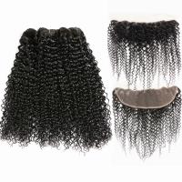 China Kinky Curl Undyed Peruvian Virgin Hair Weave 3 Bundles with Frontal 10A Grade 8-40 Inch No Shedding for sale
