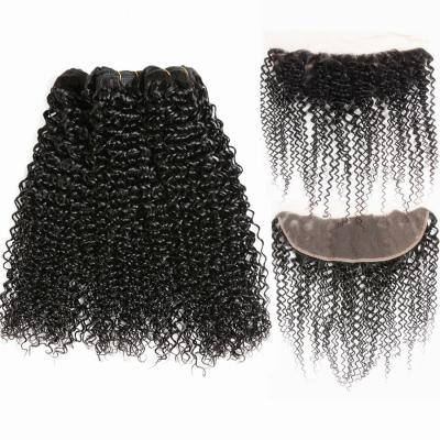 China Kinky Curl Undyed Peruvian Virgin Hair Weave 3 Bundles with Frontal 10A Grade 8-40 Inch No Shedding for sale