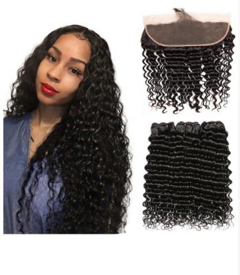 China Deep Wave Peruvian 100 Remy Human Hair Weave Bundles With Frontal No Shedding for sale