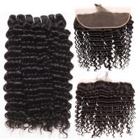China Deep Wave Peruvian 100 Remy Human Hair Weave Bundles With Frontal No Shedding for sale