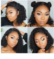 China Natural Curly Short Front Lace Human Hair Bob Wig 10-18 Inch for African American Women for sale