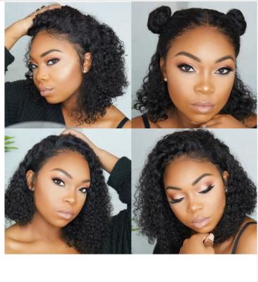 China Natural Curly Short Front Lace Human Hair Bob Wig 10-18 Inch for African American Women for sale