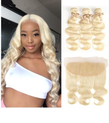 China 30 Inch 3 Bundles Peruvian Human Hair Weave 613 Blonde Body Wave 100g Each for sale