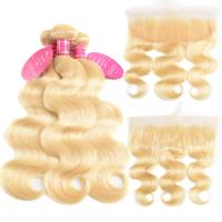 China 30 Inch 3 Bundles Peruvian Human Hair Weave 613 Blonde Body Wave 100g Each for sale