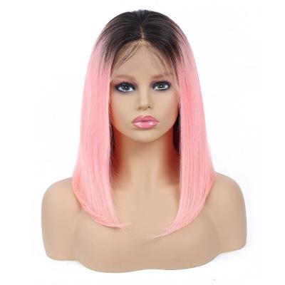 China 1B Pink 100% Brazilian Virgin Hair Short Straight Lace Frontal Bob Wig 10A 8-40 Inch for sale