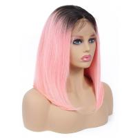China 1B Pink 100% Brazilian Virgin Hair Short Straight Lace Frontal Bob Wig 10A 8-40 Inch for sale