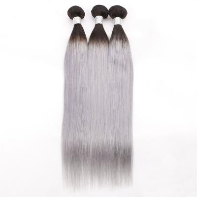 China 1B Silver Grey Ombre Straight Malaysian Hair Extensions 10A Grade 100g No Shedding for sale